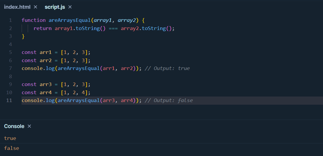 如何在 JavaScript 中检查两个数组的值是否相等？