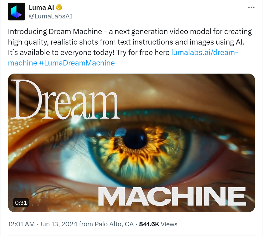 Dream Machine AI 视频生成模型介绍