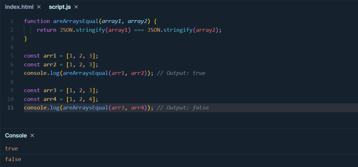 如何在 JavaScript 中检查两个数组的值是否相等？